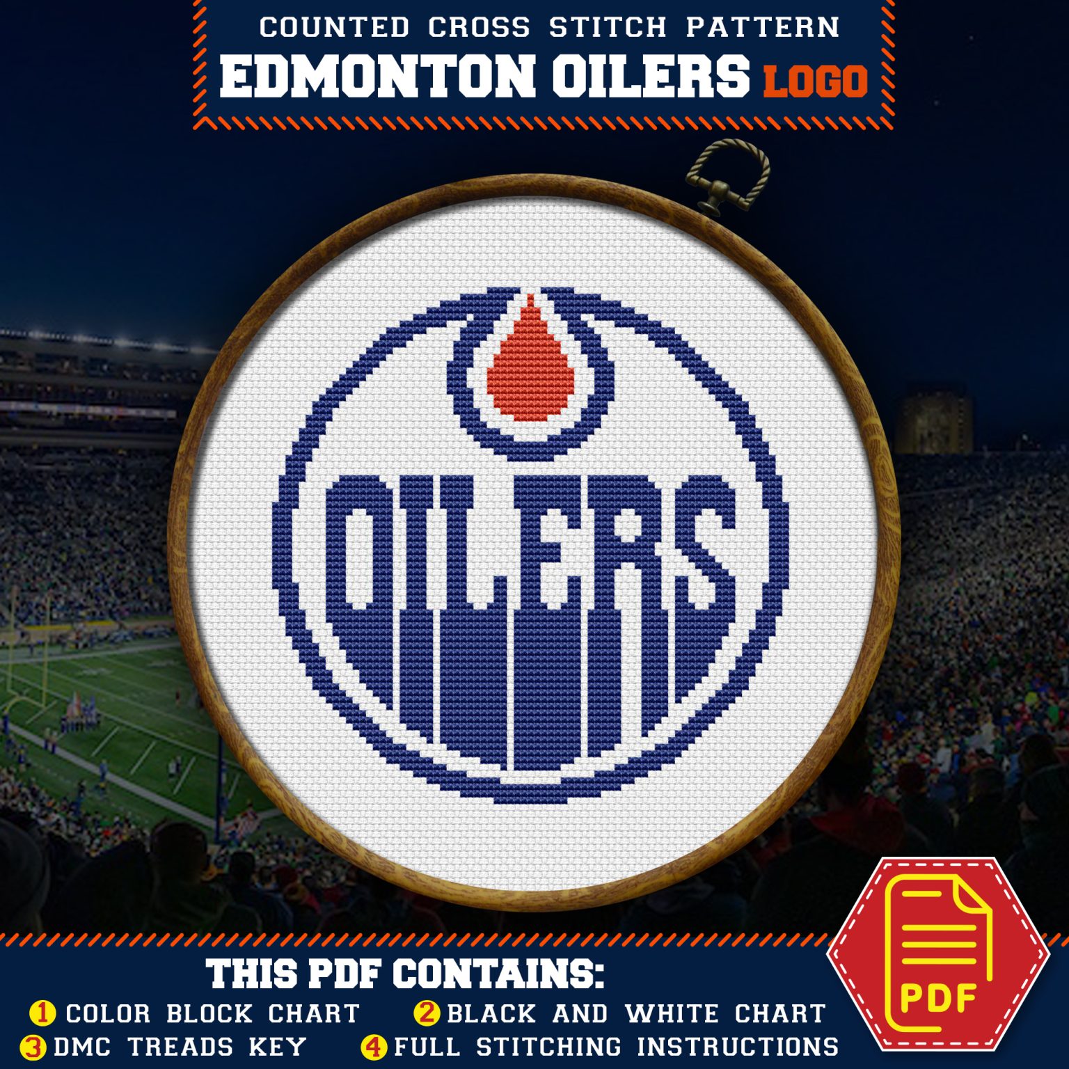 Edmonton Oilers Logo Counted Cross Stitch Pattern - Download in PDF ...