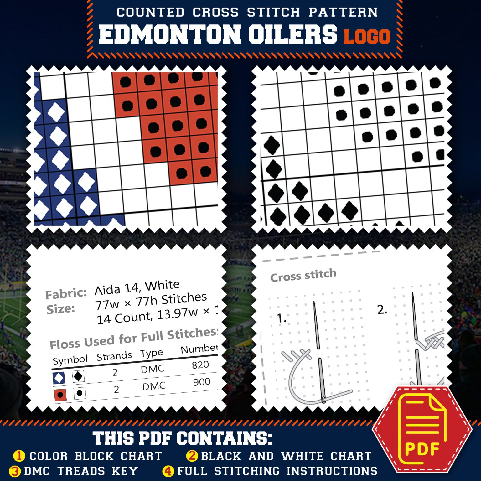Edmonton Oilers Logo Counted Cross Stitch Pattern - Download in PDF ...