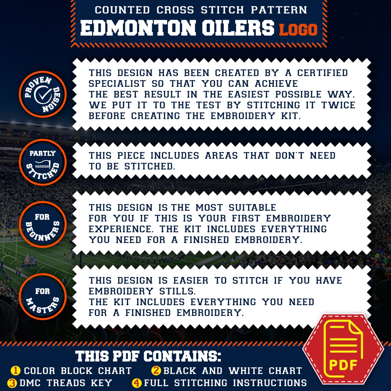 Edmonton Oilers Logo Counted Cross Stitch Pattern - Download in PDF ...