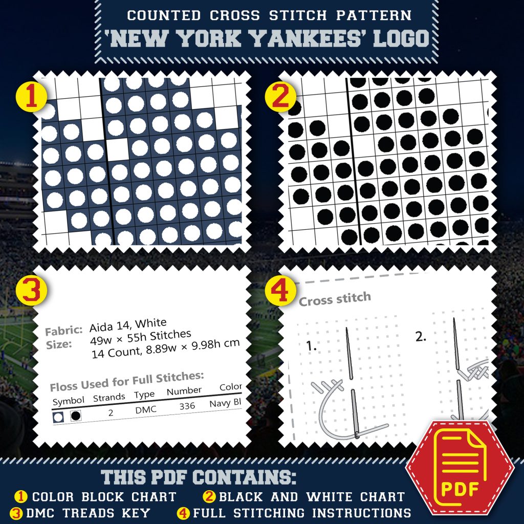 New York Yankees Logo Counted Cross Stitch Pattern - Download in PDF ...
